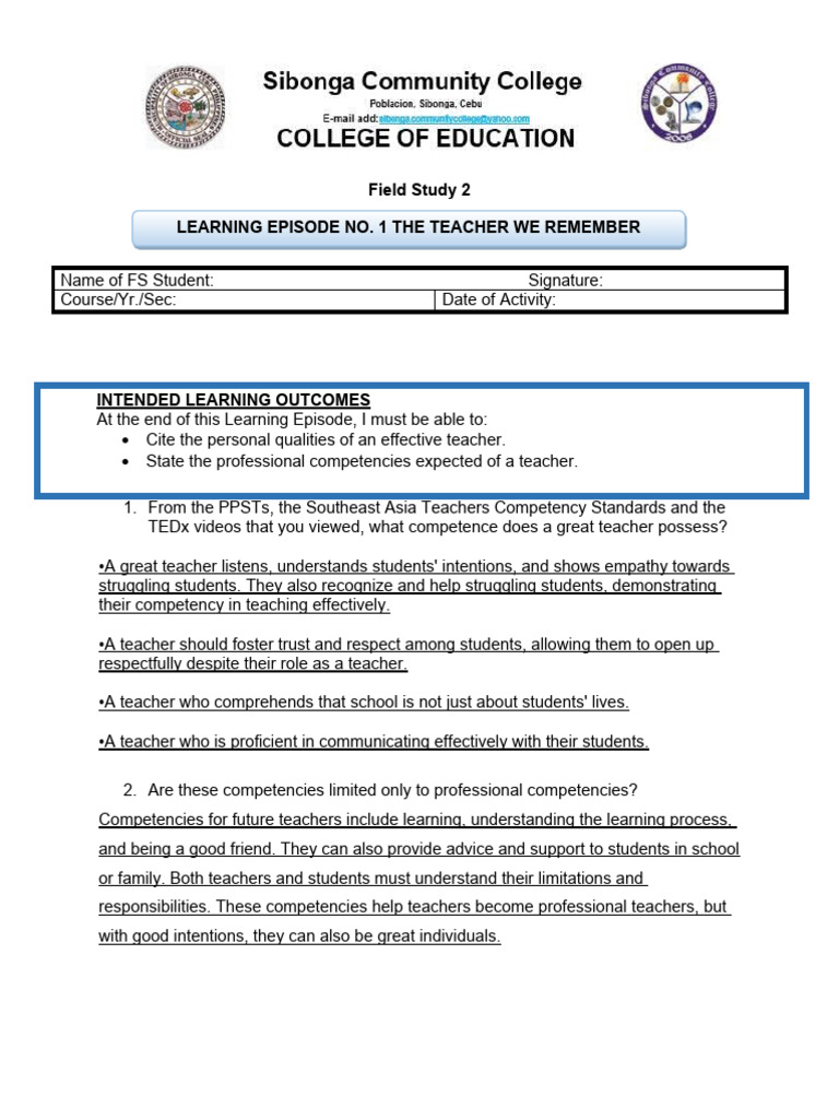 FS 2 Learning Episode 1 | PDF