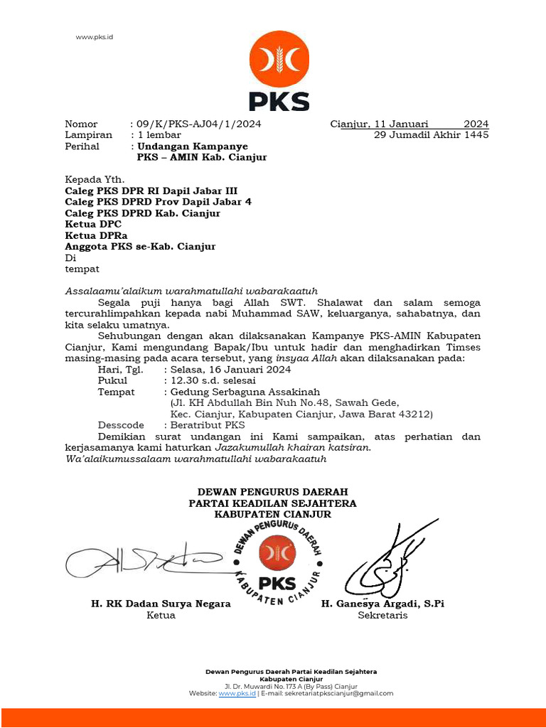 09 - 2024 - Undangan Kampanye PKS-AMIN | PDF