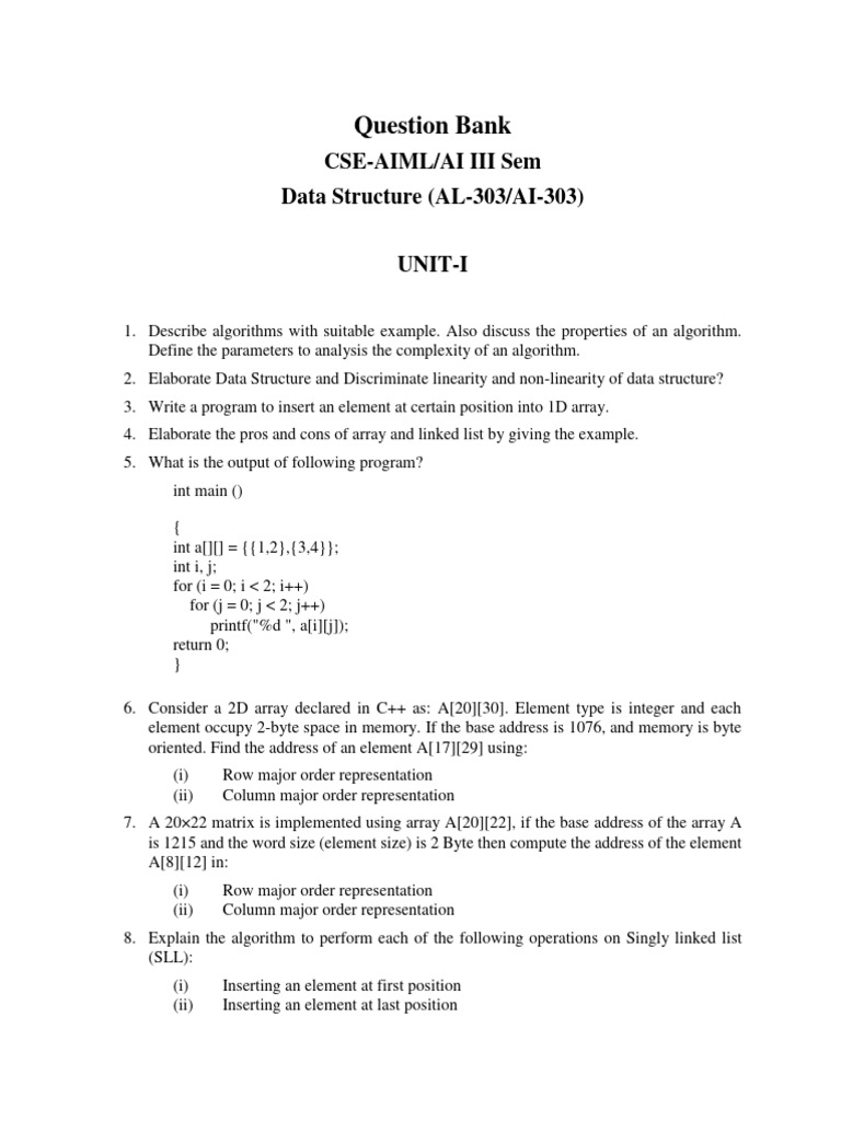 Question Bank For DS (AIML+AI) | PDF | Computer Science | Software Engineering