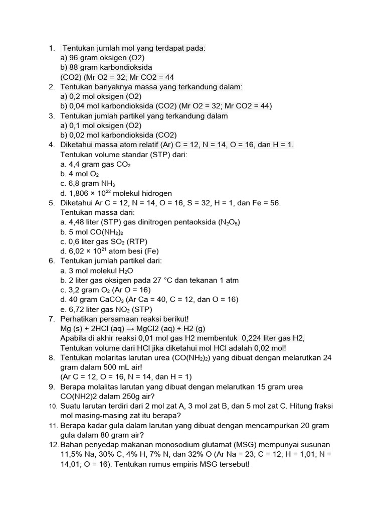 Latihan Soal Kimia Dasar | PDF | Metode & Bahan Ajar | Teknologi & Rekayasa