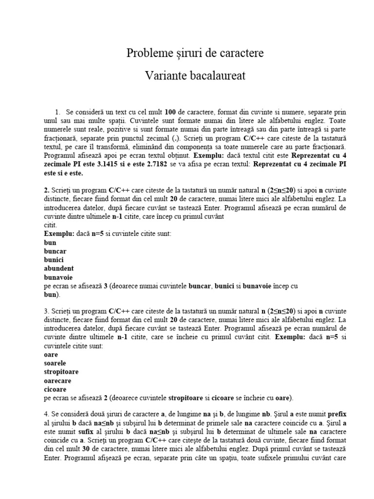 Probleme Șiruri de Caractere_variante_bac | PDF