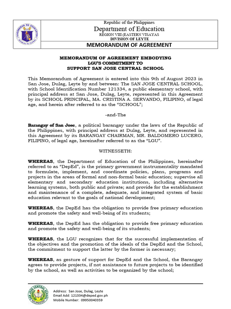 BLGU School MOA 2022-2023 | PDF