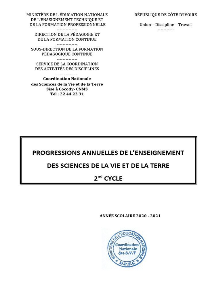 progressions annuelles 2nd cycle 2020-2021 SVT | PDF