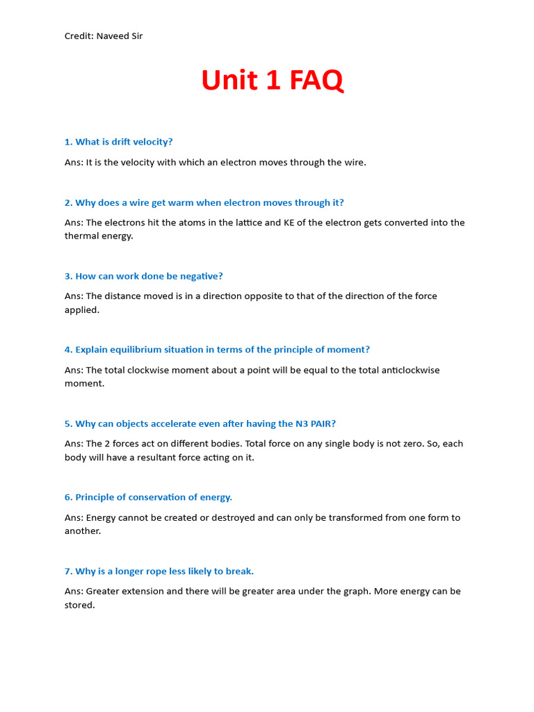 Edexcel Physics IAS Unit 1 FAQ | PDF