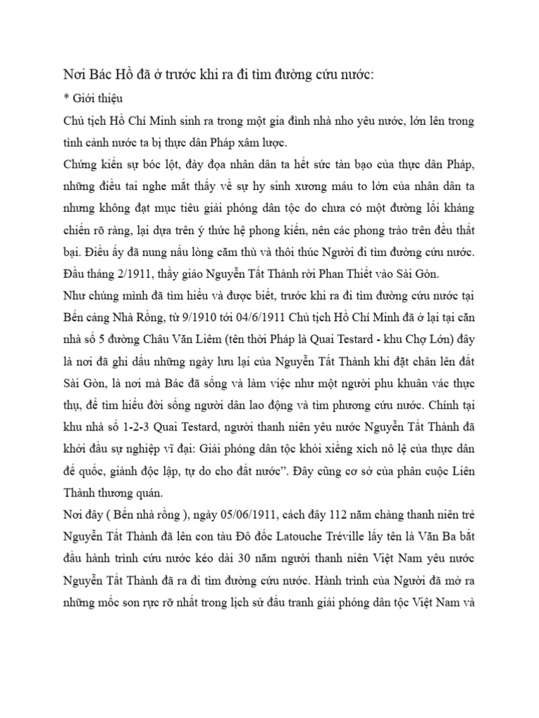 Nơi Bác H Đã Trư C Khi Ra Đi Tìm Đư NG C U Nư C | PDF