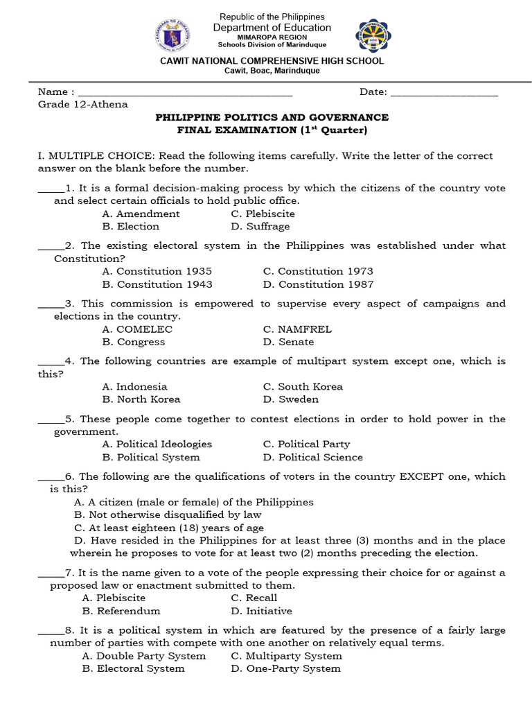 PPG Exam | PDF | Elections | Government