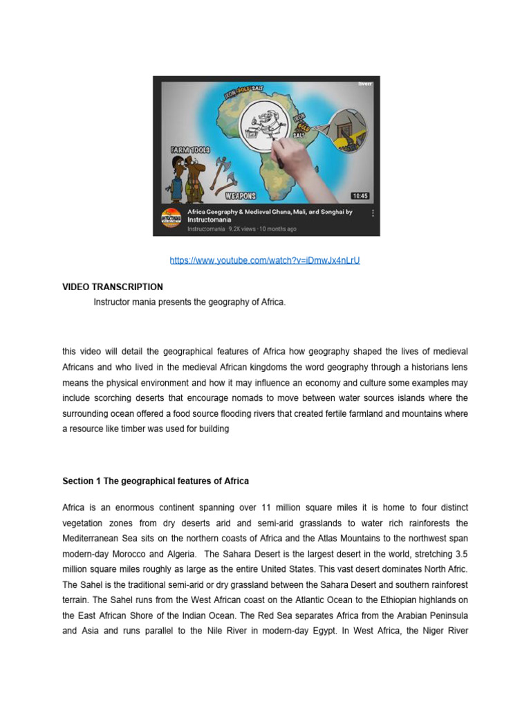 Africa Geography & Madieval Mali, Ghana and Shonghai | PDF | Africa ...