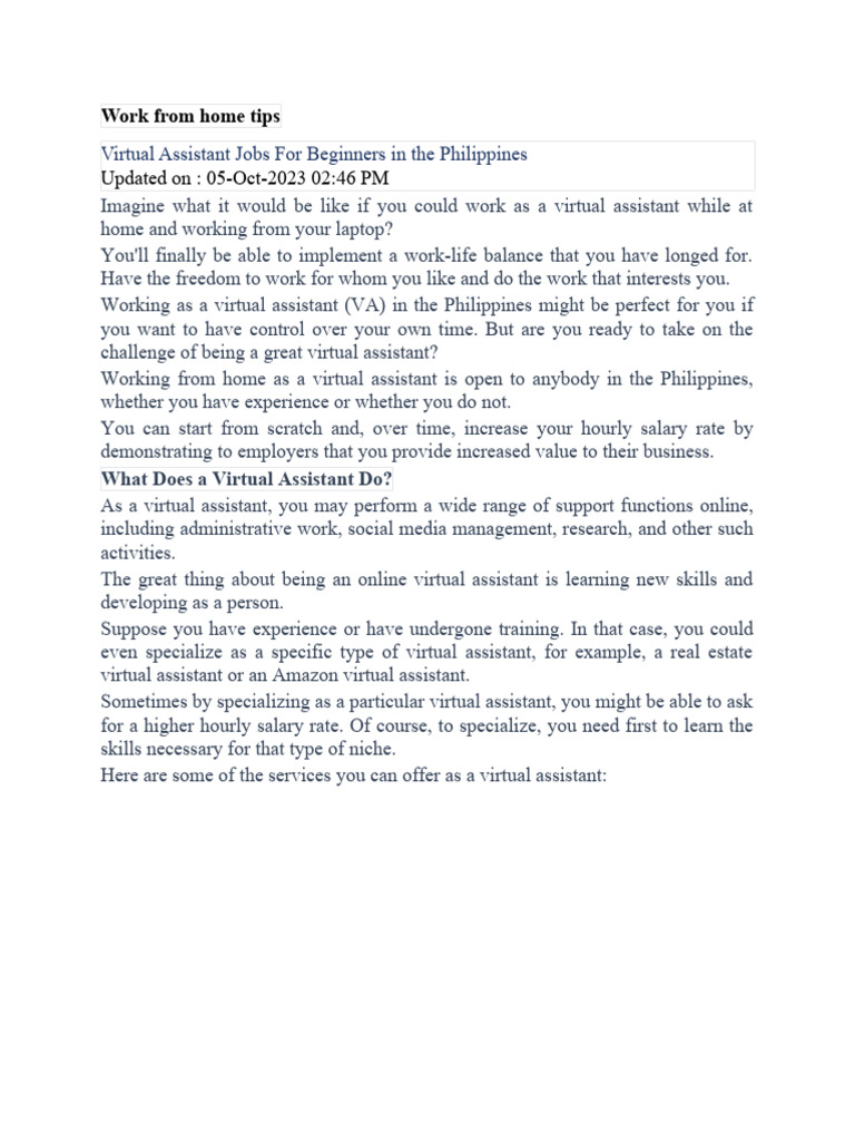 Virtual Assistant Skills | PDF