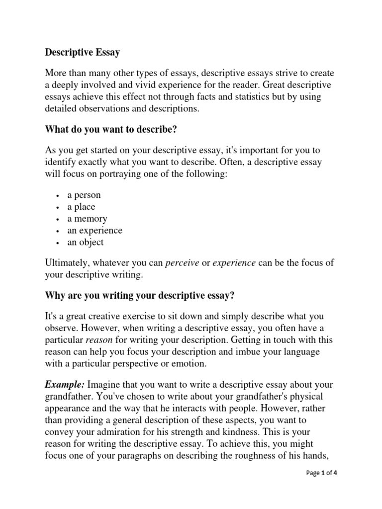 Descriptive-Essay | PDF | Experience | Essays