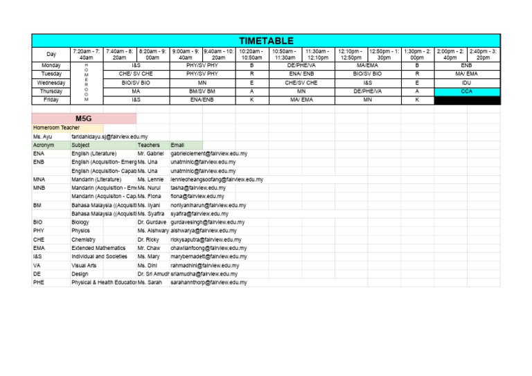 AY22 - 23 S1Q2 Timetable - M5G | PDF
