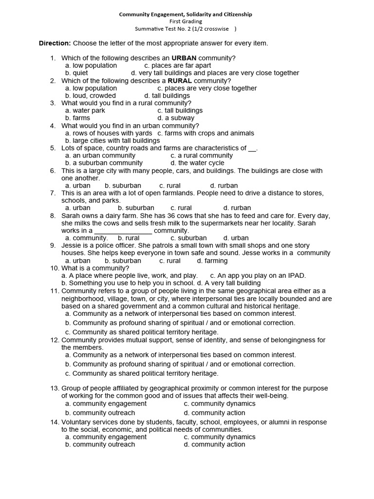 Community Engagement Quarter 1, Summative Test 2 | PDF | Community | Farms