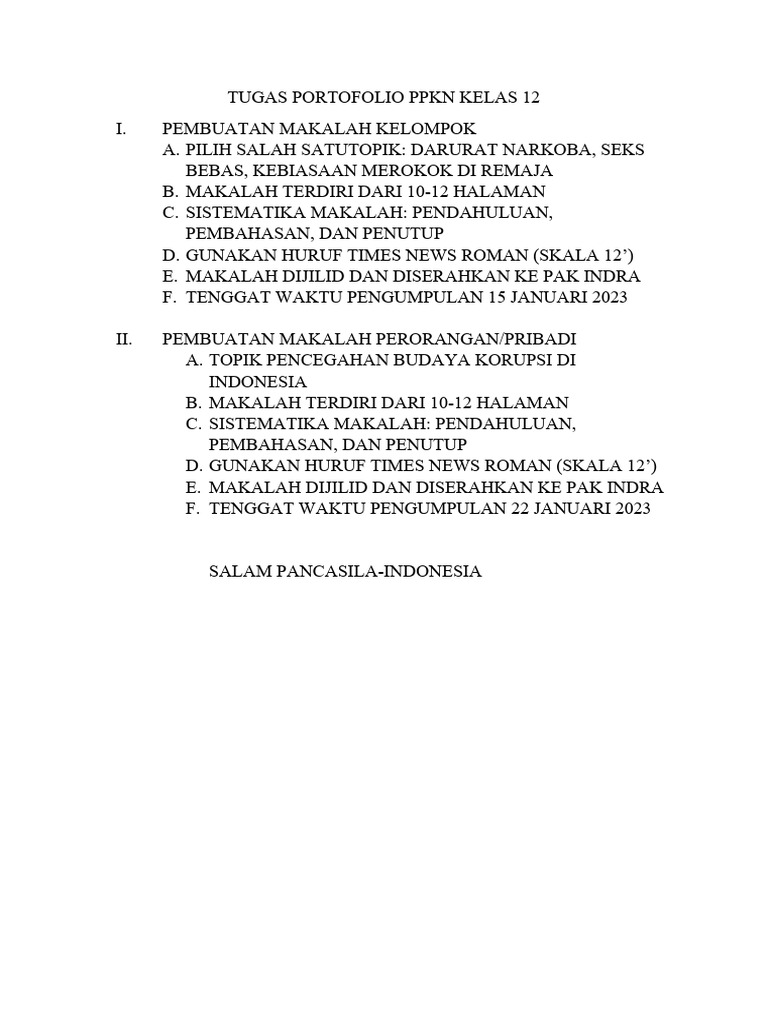 Tugas Portofolio PPKN Kelas 12 | PDF