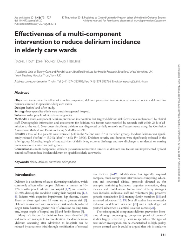 Effectiveness of a multi-component intervention to reduce delirium RCT study | PDF | Geriatrics ...