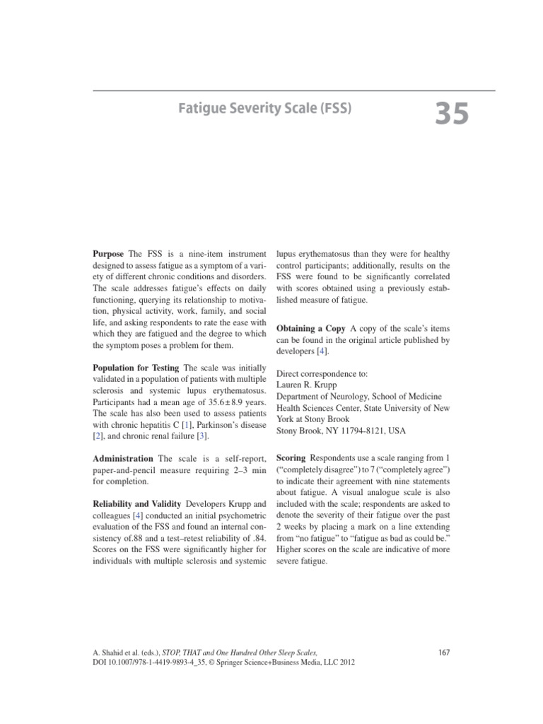 Fatigue Severity Scale (FSS) original | PDF | Chronic Condition | Neurology