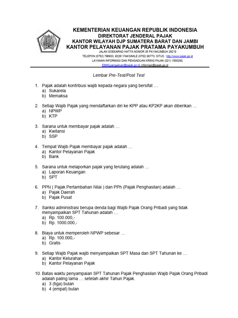 Lembar Pre-Test Post-Test | PDF