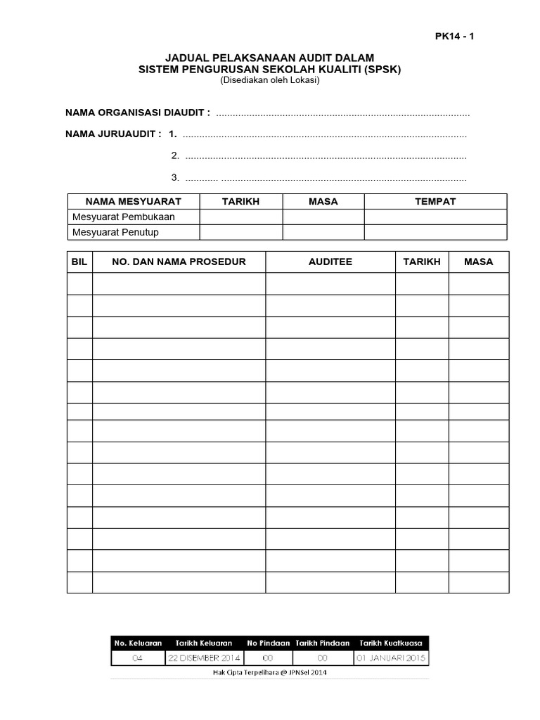 Jadual Pelaksanaan Audit Dalam | PDF