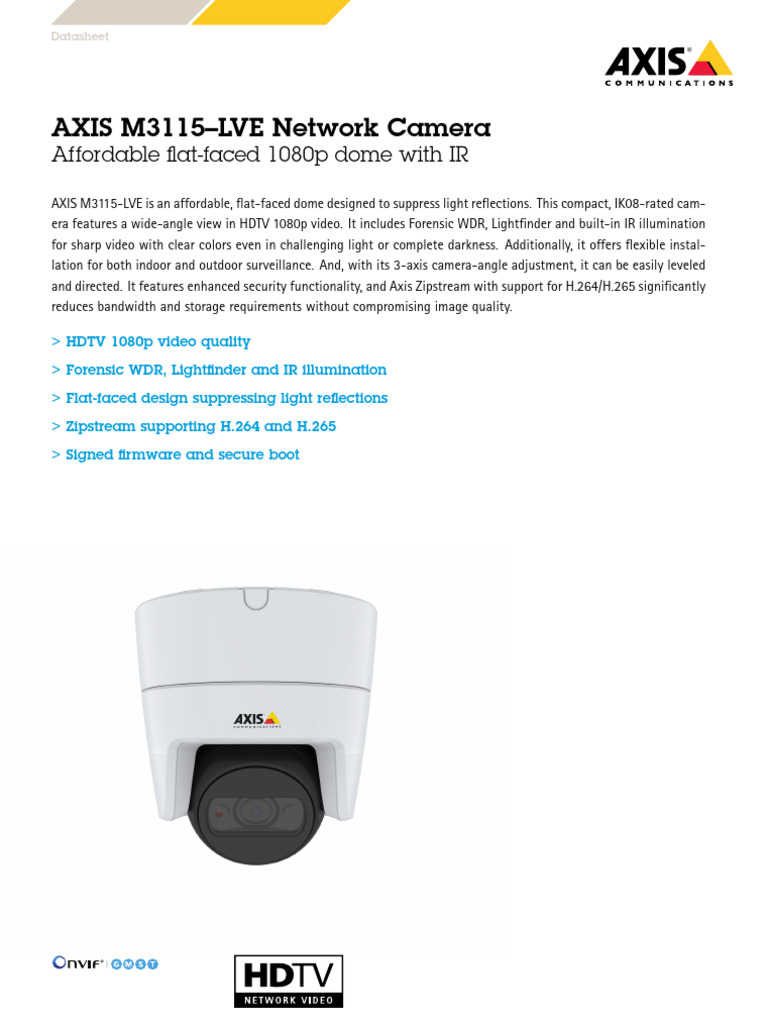 Datasheet Axis m3115 Lve Network Camera en US 412468 | PDF