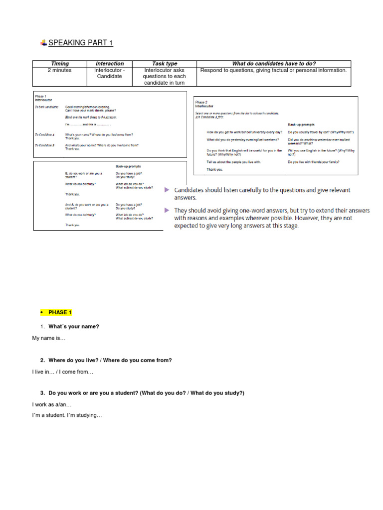 B2. SPEAKING PART 1 Cambrige | PDF