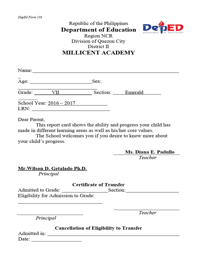 DepEd Form 138 Classmate | Download Free PDF | Teachers | Metro Manila