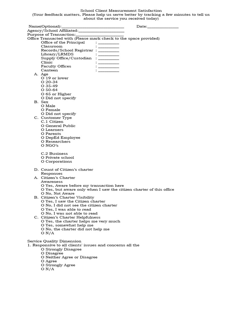 School Client Measurement Satisfaction | PDF
