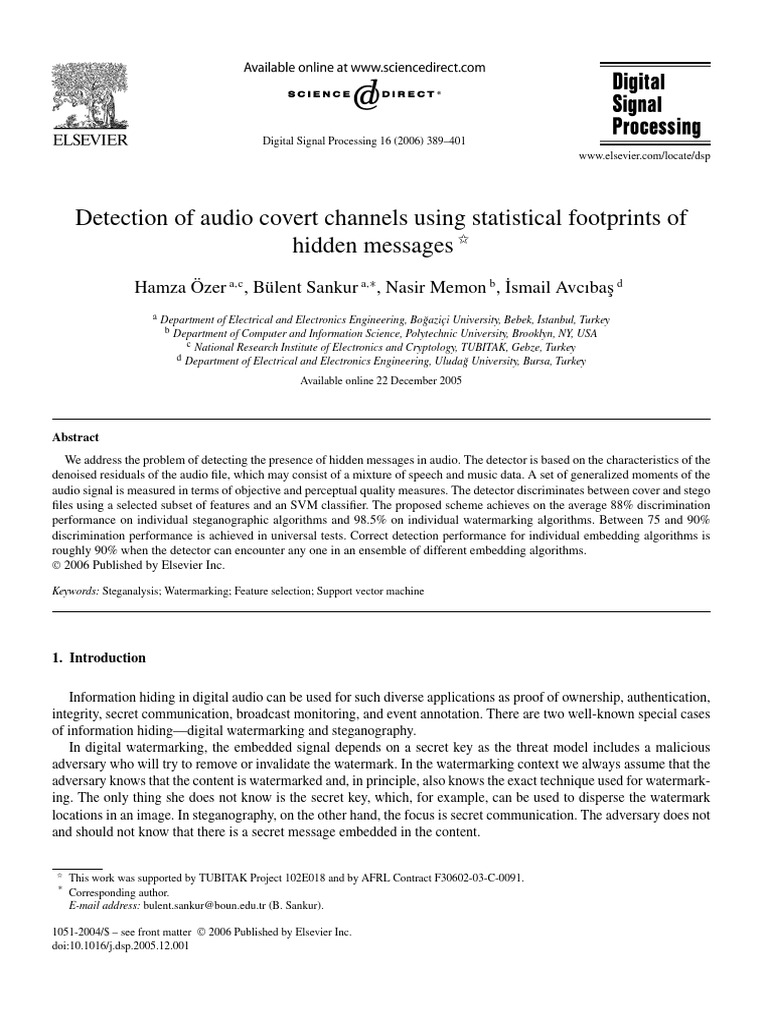 Detection of Audio Covert Channels Using Stat | PDF | Wavelet | Telecommunications Engineering