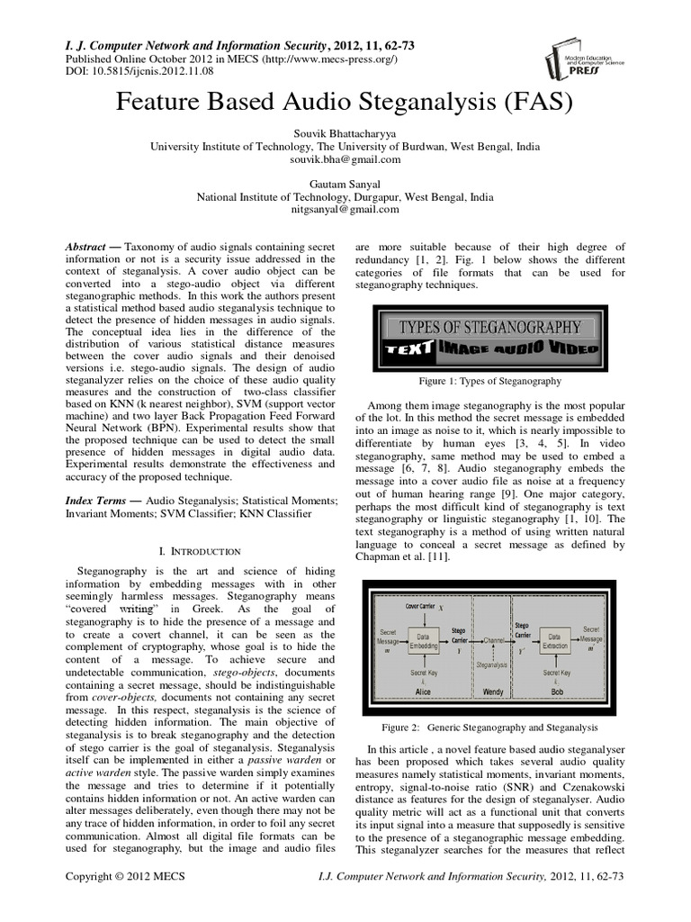 Feature Based Audio Steganalysis (FAS) | PDF | Signal To Noise Ratio | Support Vector Machine