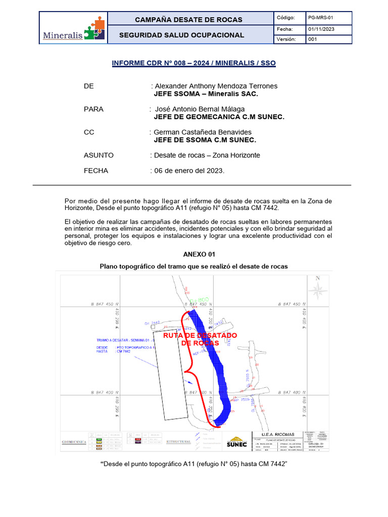 06-01-24 Campaña de Desate de Rocas SEM 01 - ENER 234 - Mineralis SAC ...