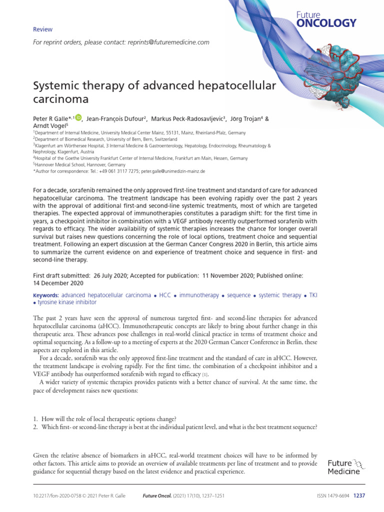 Galle Et Al 2020 Systemic Therapy of Advanced Hepatocellular Carcinoma | PDF | Therapy | Cancer