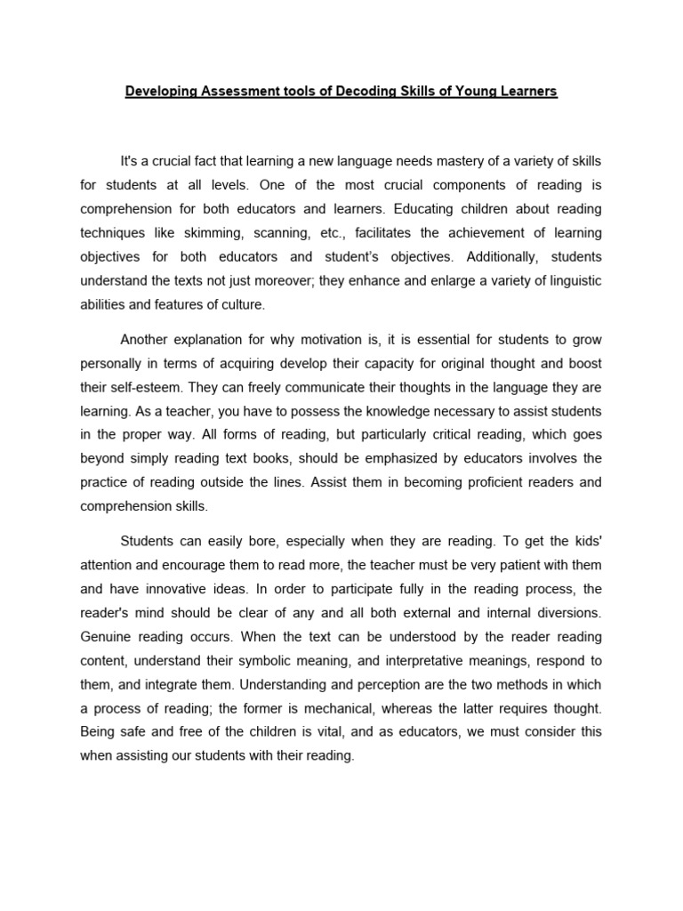 Developing Assessment Tools of Decoding Skills of Young Learners | PDF