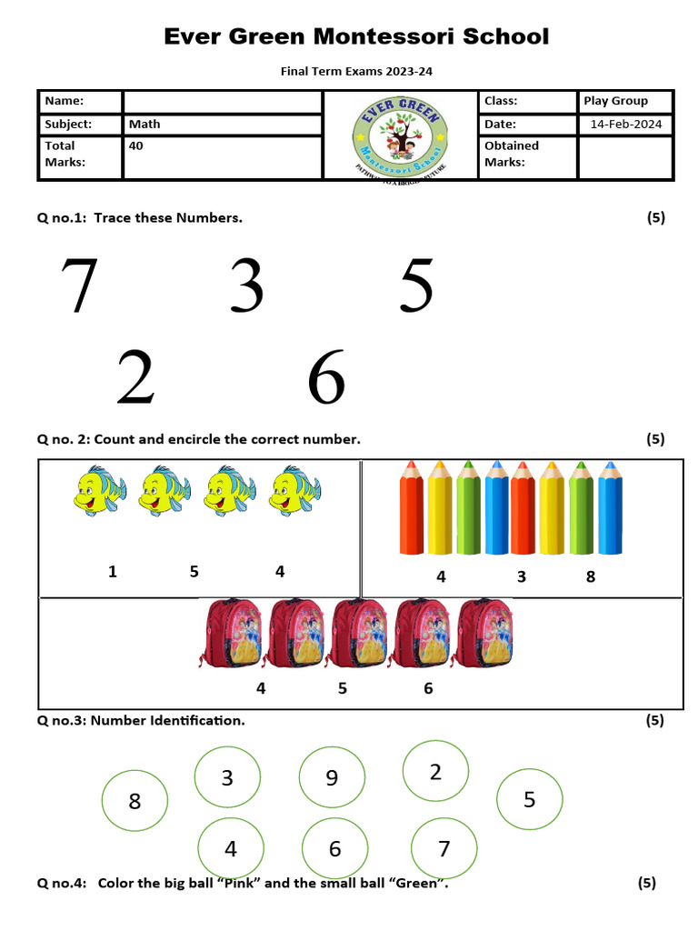 Class Play Group Math Paper | PDF