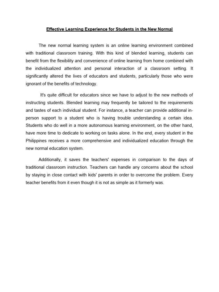 Effective Learning Experience for Students in the New Normal | PDF