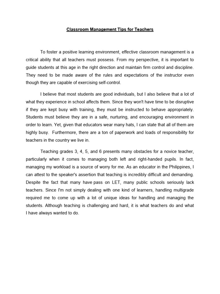 Classroom Management Tips For Teachers Pdf