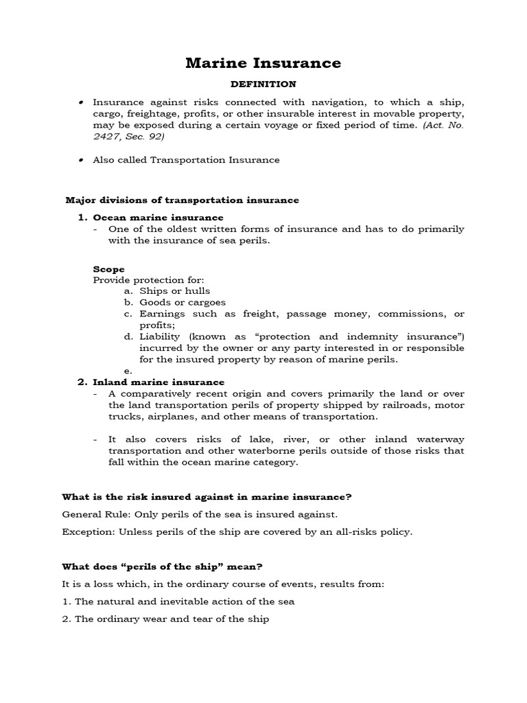 Overview of Marine Insurance Types | PDF | Insurance | Private Law