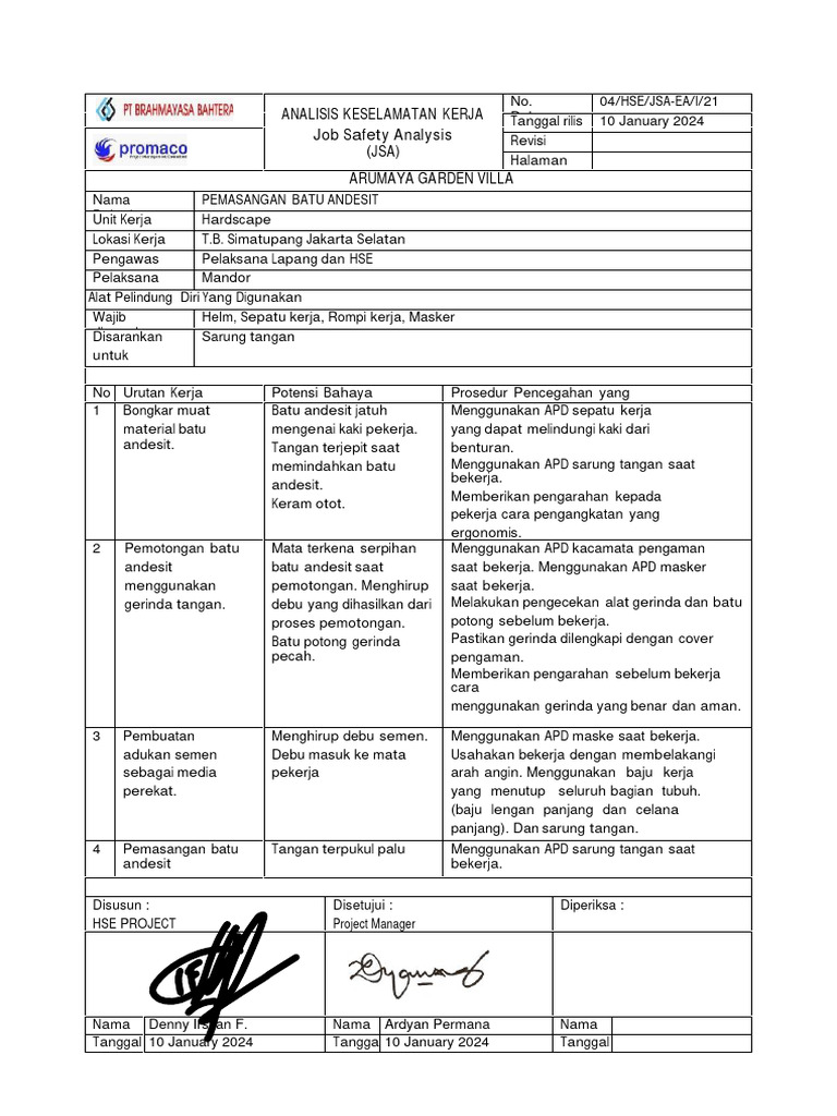 JSA Pemasangan Batu Andesit | PDF