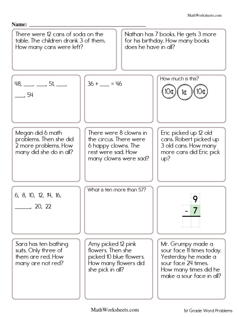 1st Grade Word Problem Worksheets Book2 | PDF