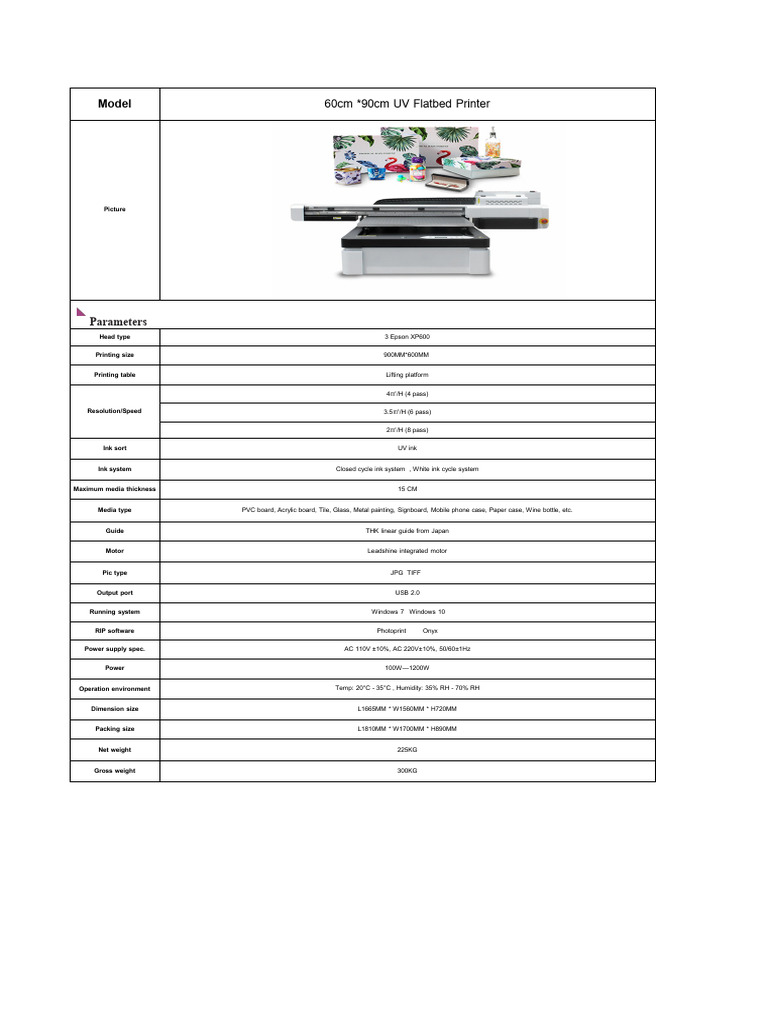 HP 9060 UV Flatbed Printer Specs | PDF | Printer (Computing) | Electric ...
