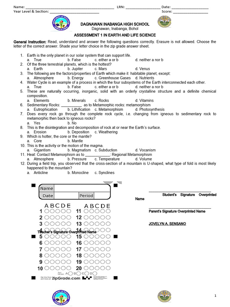 1st SUMMATIVE TEST IN EARTH AND LIFE SCIENCE | PDF | Rock (Geology) | Earth