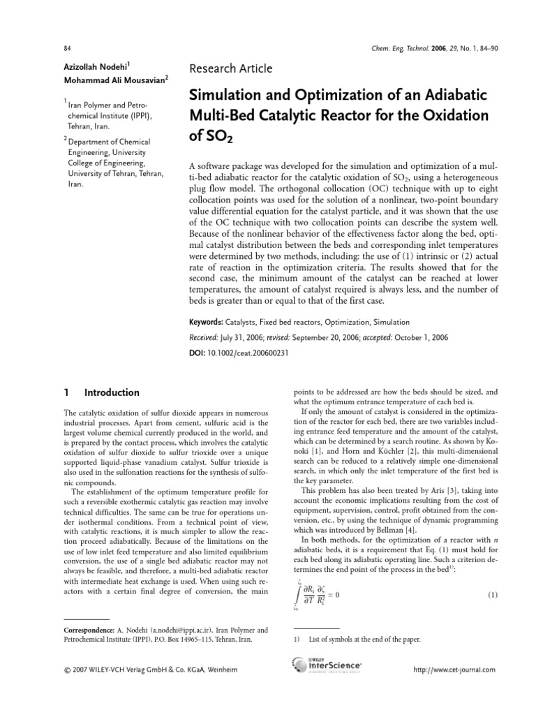 Simulation And Optimization Of An Adiabatic Multi Bed Catalytic Reactor