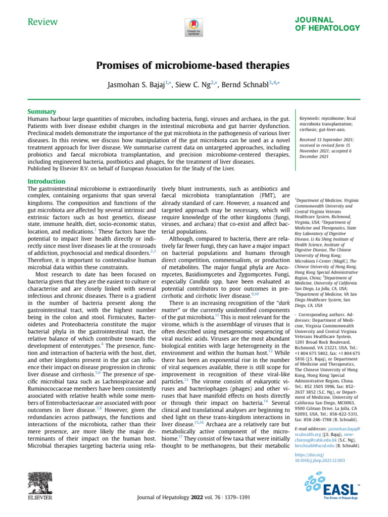 Promises of Microbiome Based Therapies Jhepat | PDF | Bacteriophage | Cirrhosis