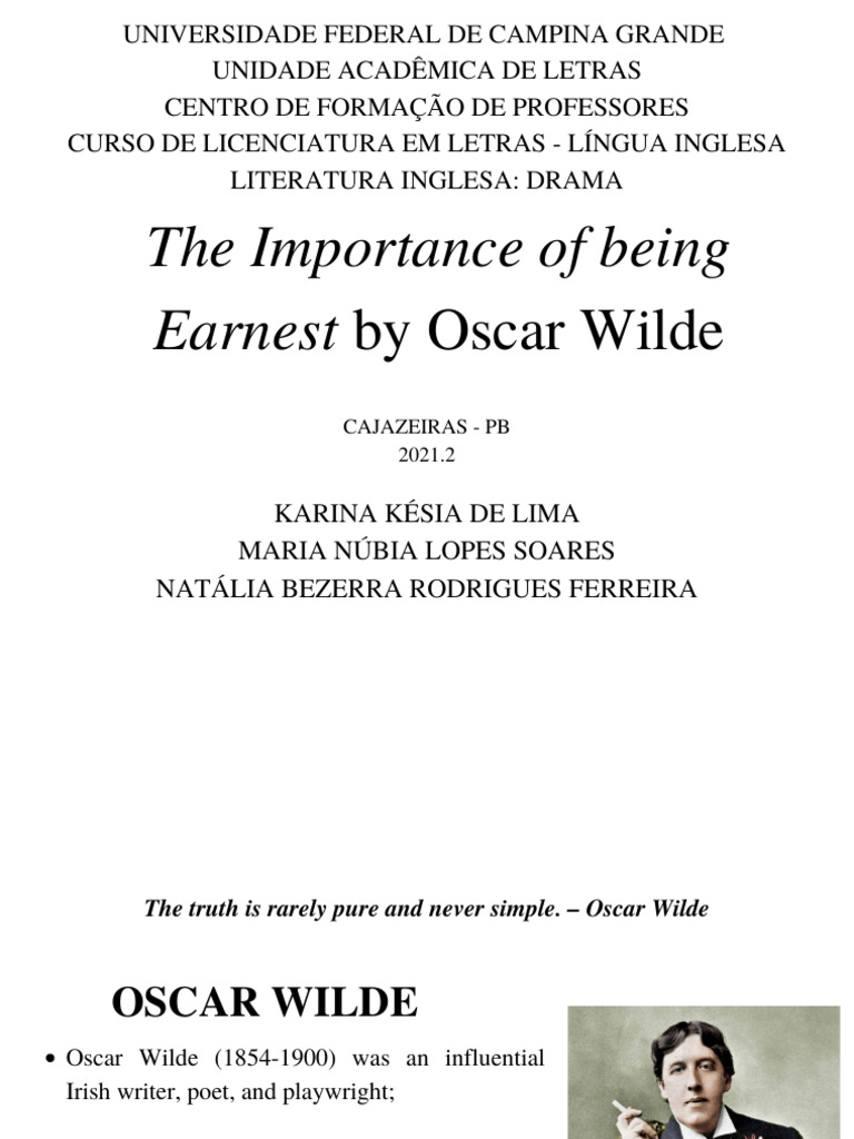 Seminario Oscar Wilde | PDF | The Importance Of Being Earnest | Oscar Wilde