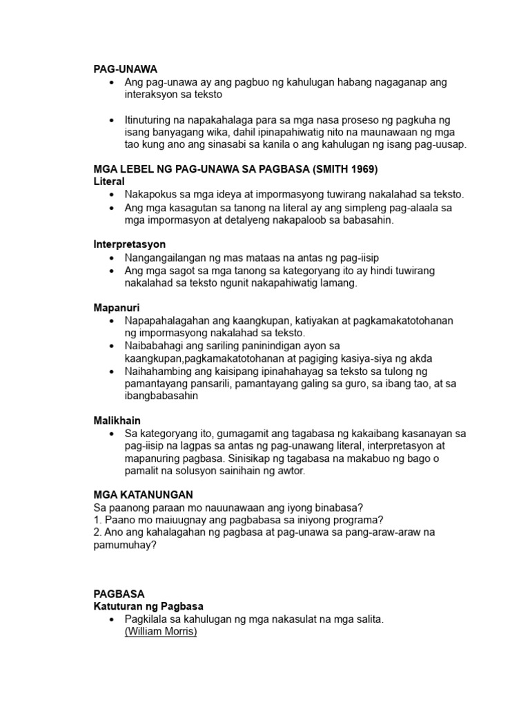 PAGBASA Notes | PDF