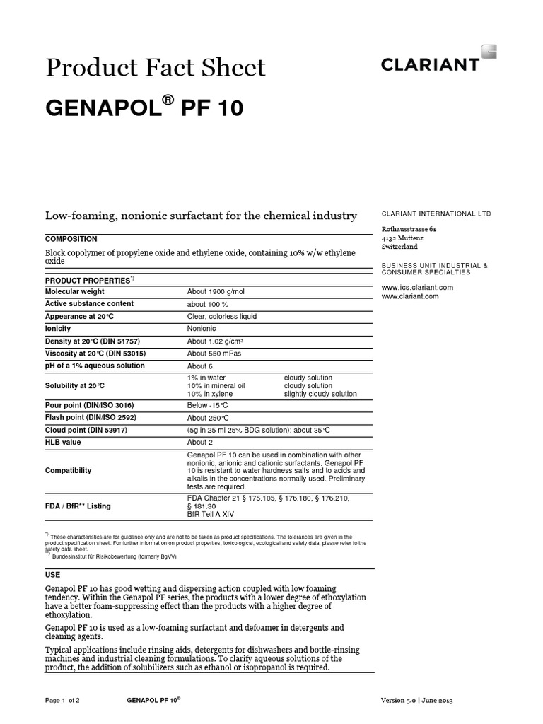Genapol PF 10 | PDF | Emulsion | Chemical Compounds