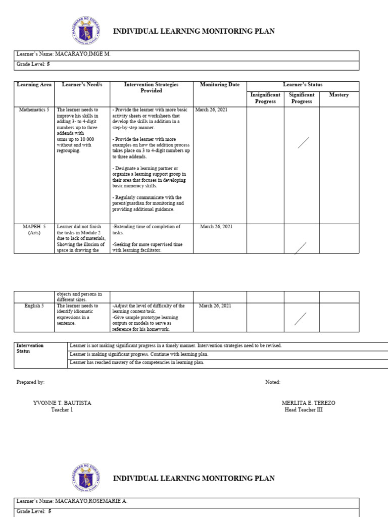 ILMP-Sample | PDF | Learning | Pedagogy