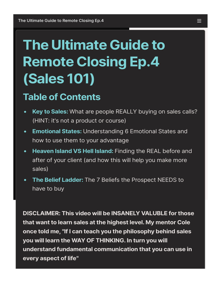 The Ultimate Guide To Remote Closing Ep.4 - Gamma | PDF