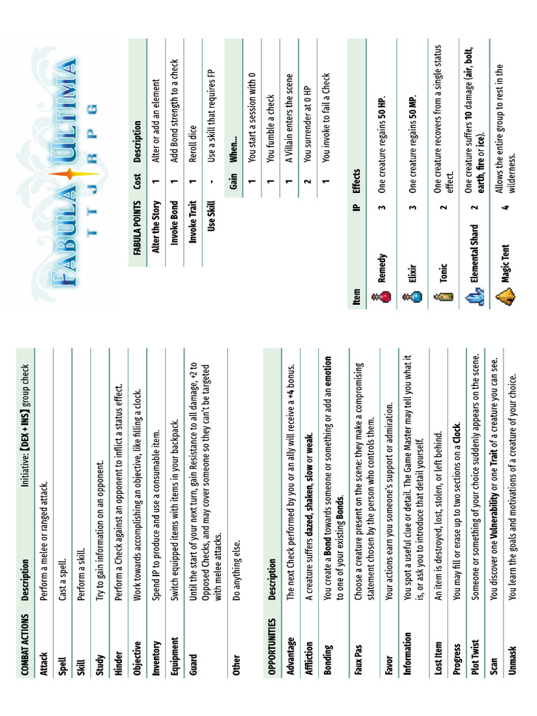 Escudo do Mestre - Fabula Ultima | PDF