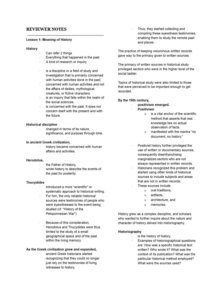 Reviewer Notes RPH | PDF | Philippines | Historian