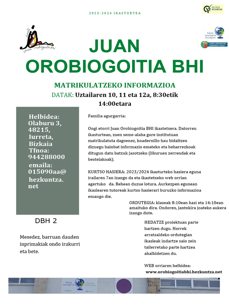DBH 2 Matrikula Informazioa | PDF