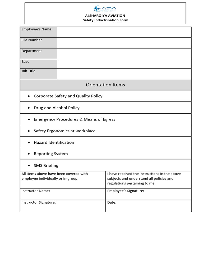 Safety Indoctrination Form22 | PDF