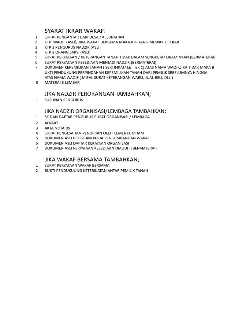 Syarat Ikrar Wakaf Lengkap dan Jelas | PDF