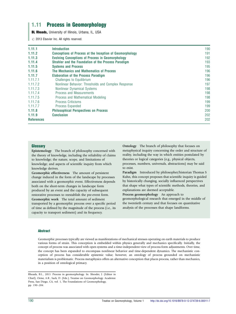 Process in Geomorphology: BL Rhoads, University of Illinois, Urbana, IL ...